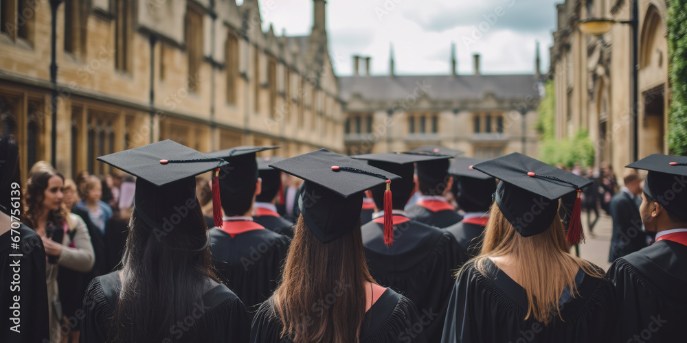 College students mortarboards viewed from behind, wearing their ...