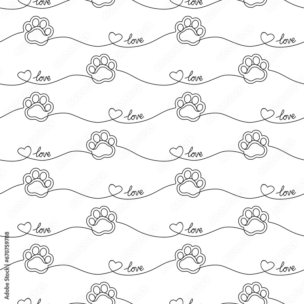 Paw seamless pattern. Repeating cute pet dog or cat background ...