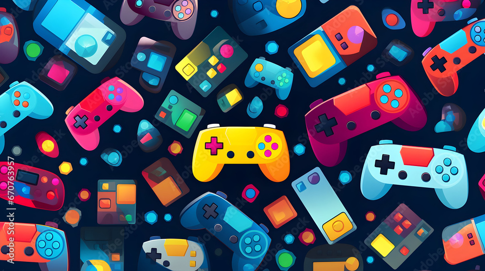 Abstract seamless pattern of retro arcade game sprites background, game ...