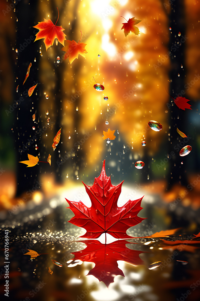 Autumn season and end year activity with red and yellow maple leaves ...