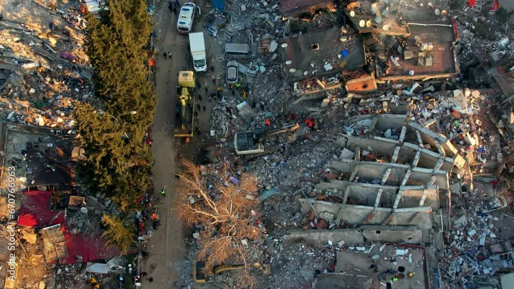 Earthquake damage in a city, collapsed buildings.Search and rescue ...