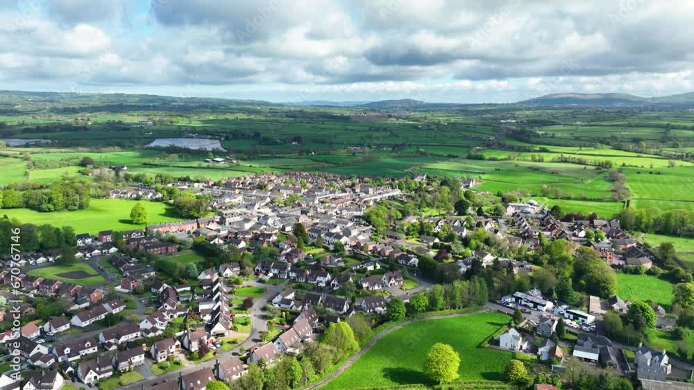 Aerial video of Residential housing in Doagh Village County Antrim ...