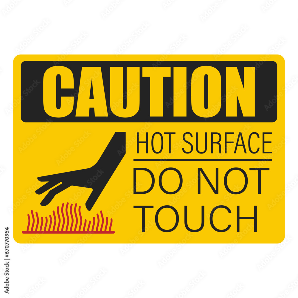 Printable sticker design rectangle yellow safety sing of hot surface do ...