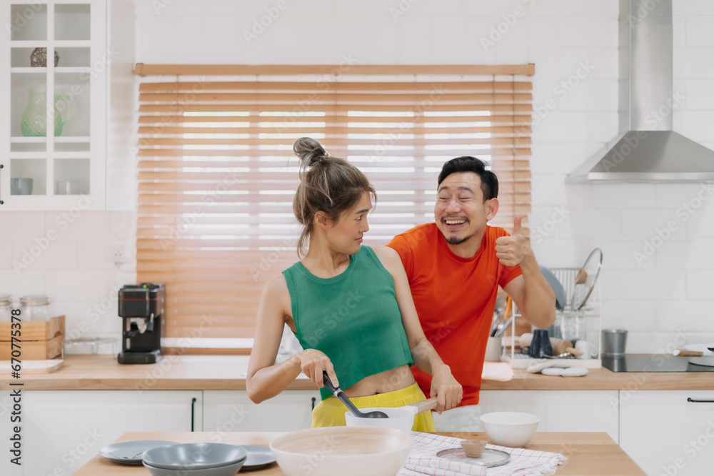 Funny husband fake to be happy with wife cooking. Funny asian couple ...