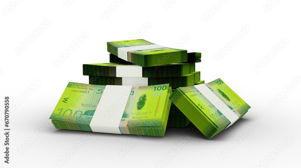 3d rendering of Stack of Samoan Tala notes. bundles of Samoan currency ...
