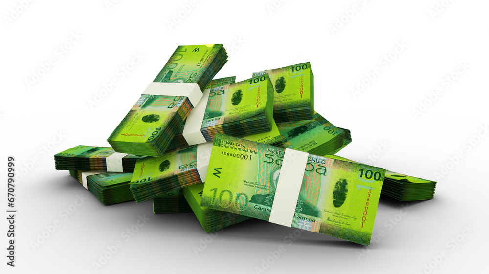 3d rendering of Stack of Samoan Tala notes. bundles of Samoan currency ...