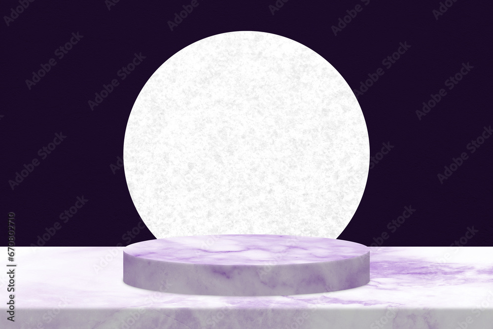 Marble Table and Circle Marble Partition with Dark Blue Concrete Wall ...