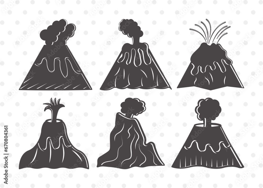 Volcano Clipart SVG Cut File | Lava Svg | Smoke Svg | Mountian Svg ...