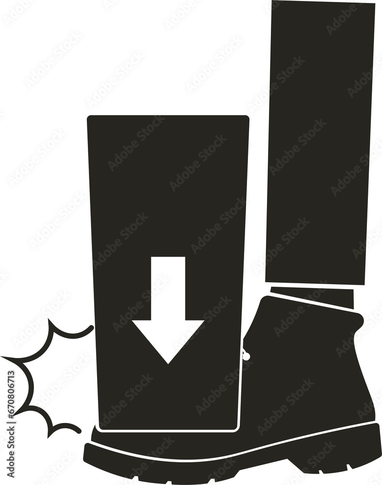 Isolated black pictogram icon of feet injury risk, pinched foot, use ...
