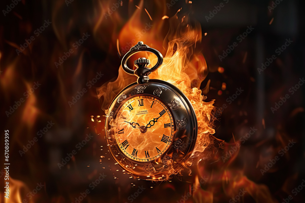 clock on fire, burning time. the fire surrounds a burning clock Stock ...