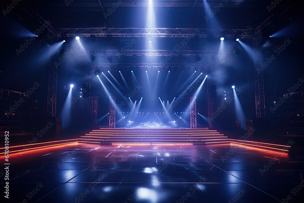empty stage for performances with colorful lighting. a stage set up ...