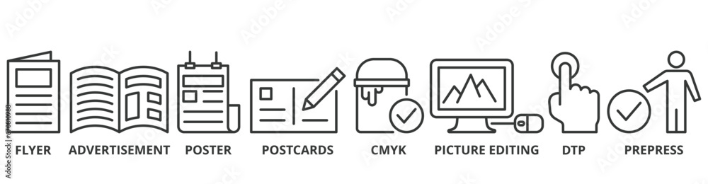 Print banner web icon vector illustration concept with icon of flyer ...