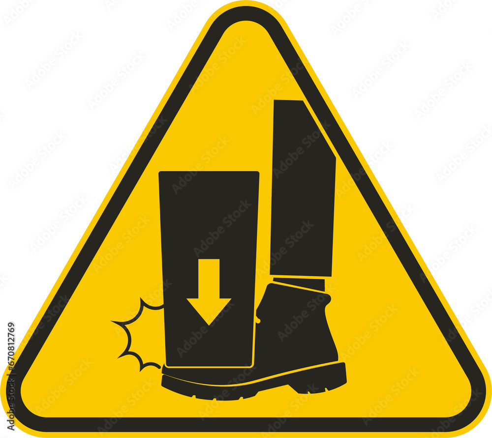 Triangle sign black pictogram icon of feet injury risk, pinched foot ...