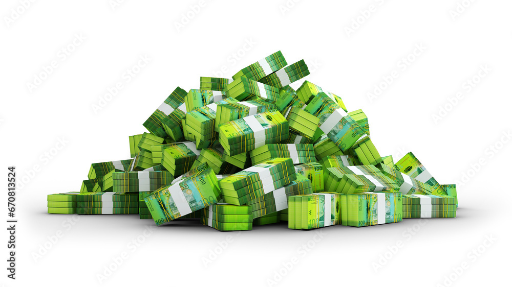 Big pile of bundles of Samoan tala notes isolated on transparent ...