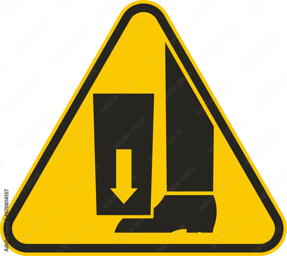 Triangle yellow sign black pictogram icon of feet injury risk, pinched ...