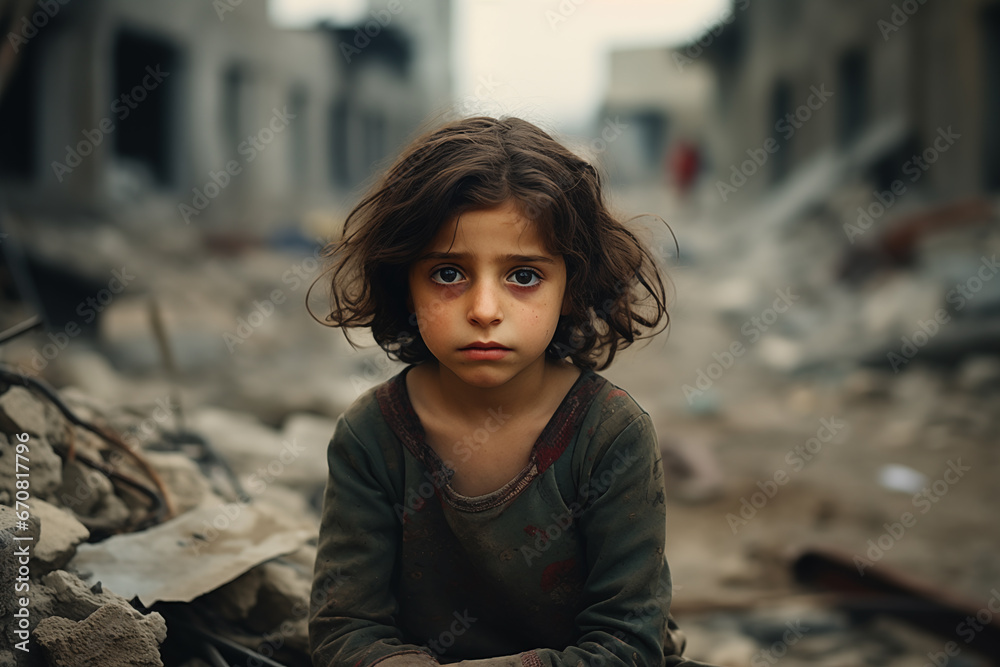 Foto de Poor orphan palestine cute child in destroyed city in Palestine ...