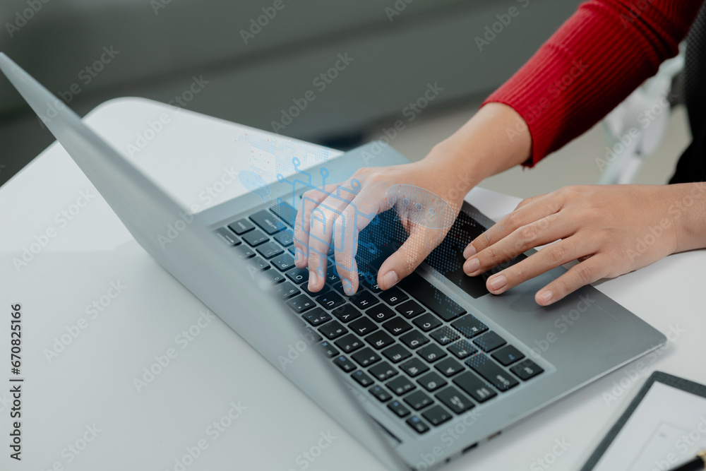 The concept of generative AI, inputting commands to AI to create a set of results according to ...