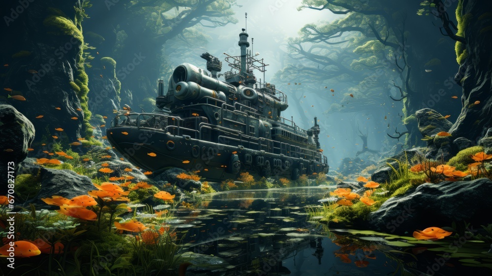 Foto de A watercraft sails through the choppy river, its ship ...