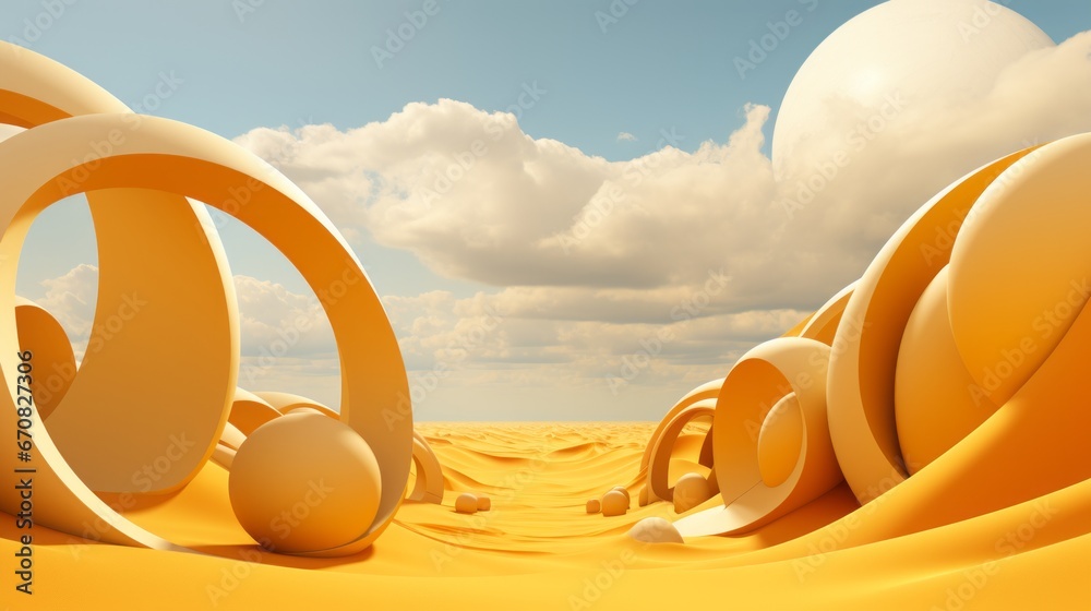 Amidst the vast desert expanse, the sky dances with swirling clouds as ...