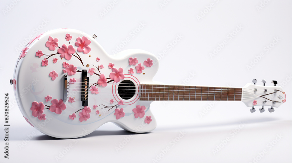 Front view Realistic Sakura pattern Guitar with clear white background ...