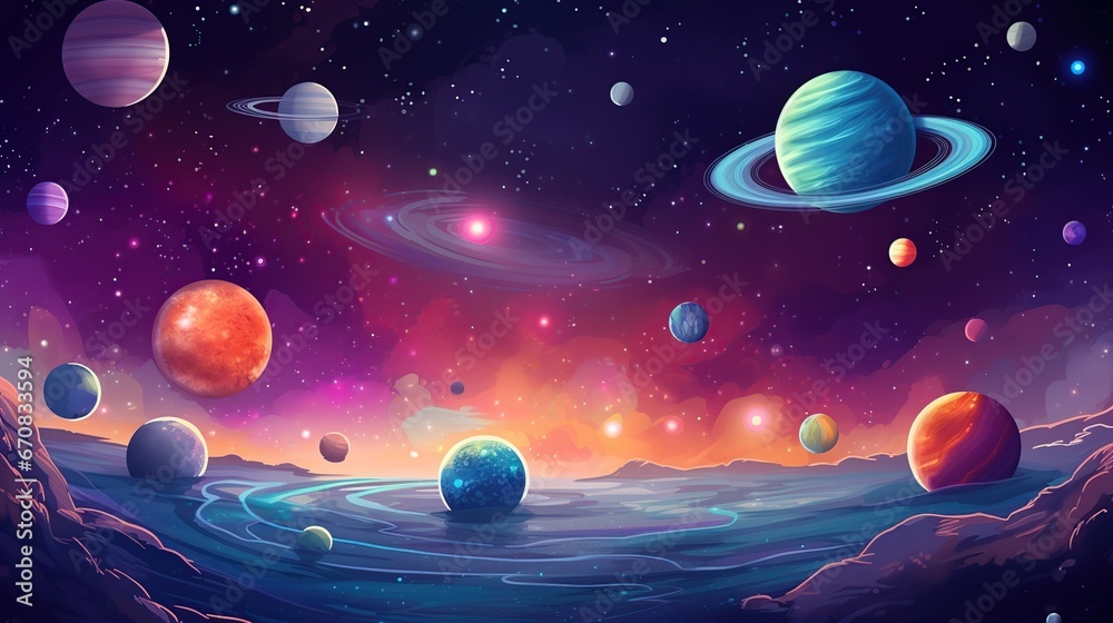 Cute colorful cartoon space orbit planet the solar system isolated ...