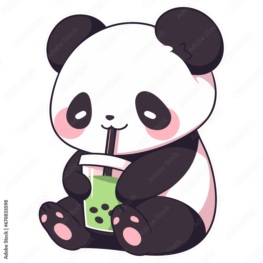 Panda drinks Boba Bubble Tea Kawaii Chibi transparent Background Stock ...