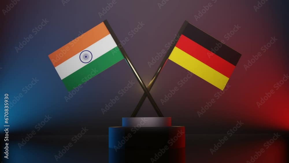 Germany And India Flags Crossed Together in dark blue and red ...