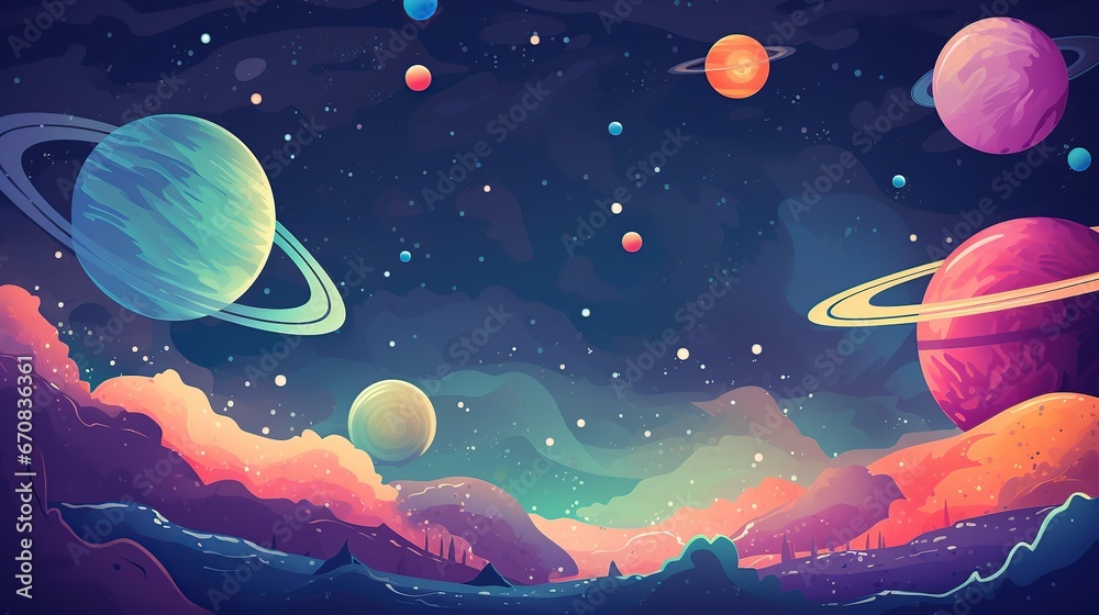 Cute colorful cartoon space orbit planet the solar system isolated ...