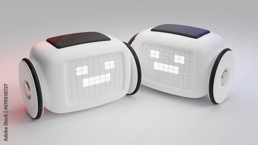 two modern small robots isolated on white background, Ai robot 3d ...