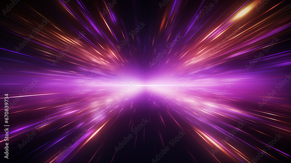 Abstract neon light rays background. purple glowing light burst ...