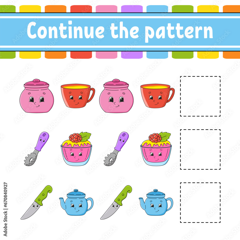 Continue the pattern. Education developing worksheet. Game for kids ...