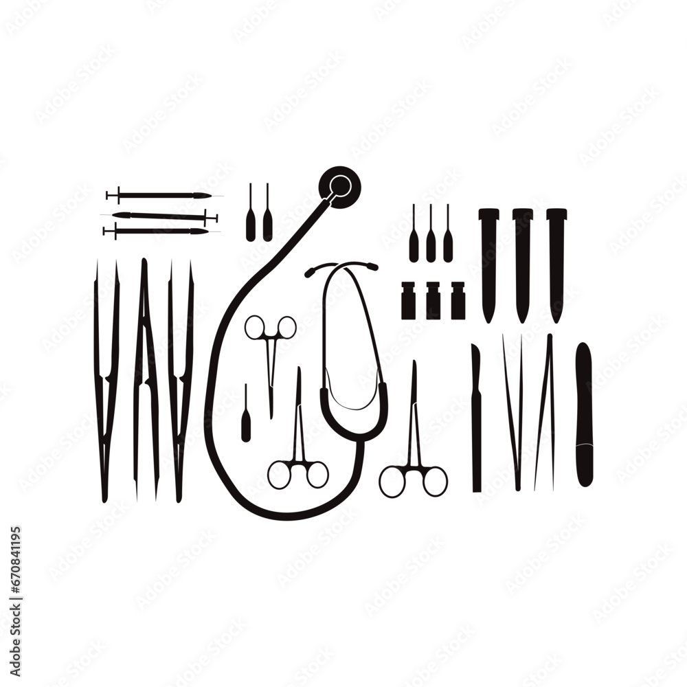 Medical Instrument And Equipment Icons Set. Thermometer And Scalpel ...