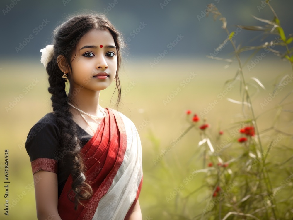 Girl in traditional Assamese attire, celebrating the Bihu festival ...
