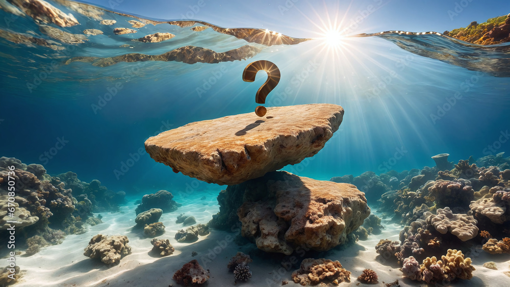 Underwater wildlife exploring a Caribbean coral reef with question ...