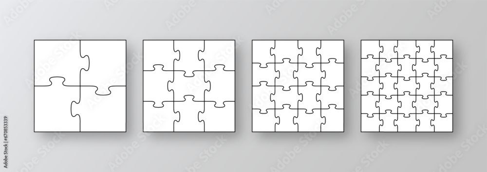 Puzzle grid collection. Set of different sizes jigsaw outline templates ... Puzzle grid collection. Set of different sizes jigsaw outline templates ...