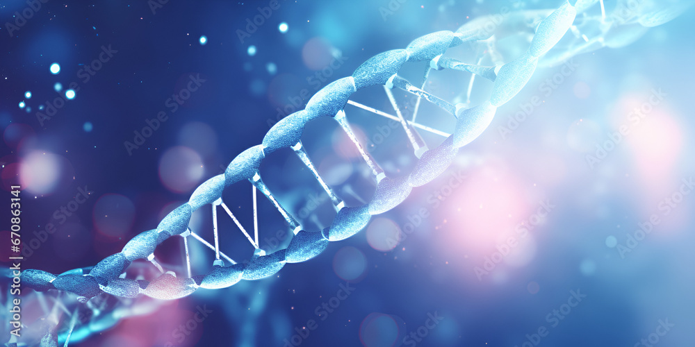 Genetically ,DNA strand in blue captured in closeup with blue ...