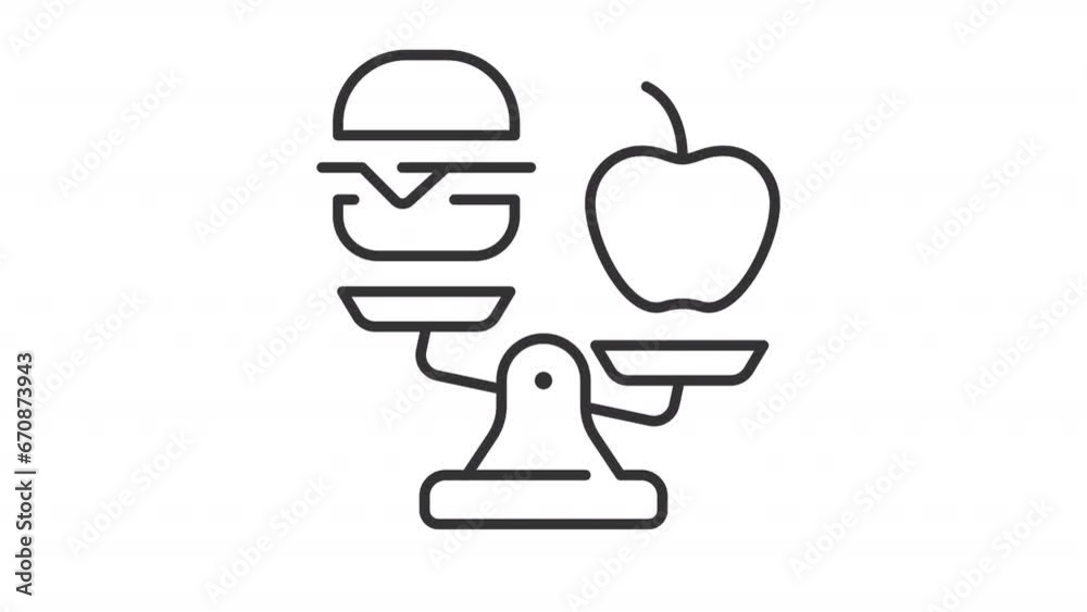 2D black creative thin line animation of food on weight scale, HD video ...