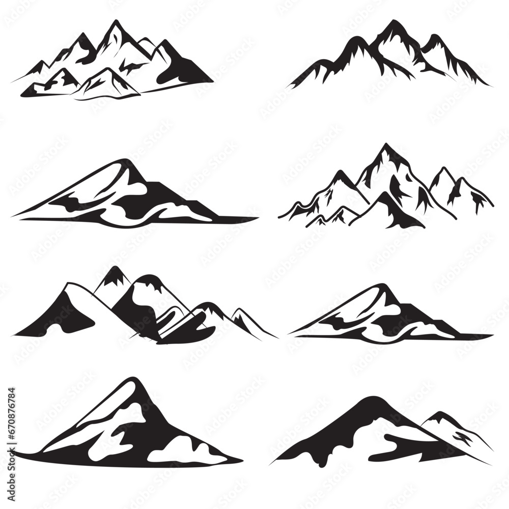 Mountain vector. Mountain Silhouettes Clipart. Vector illustration. Set ...