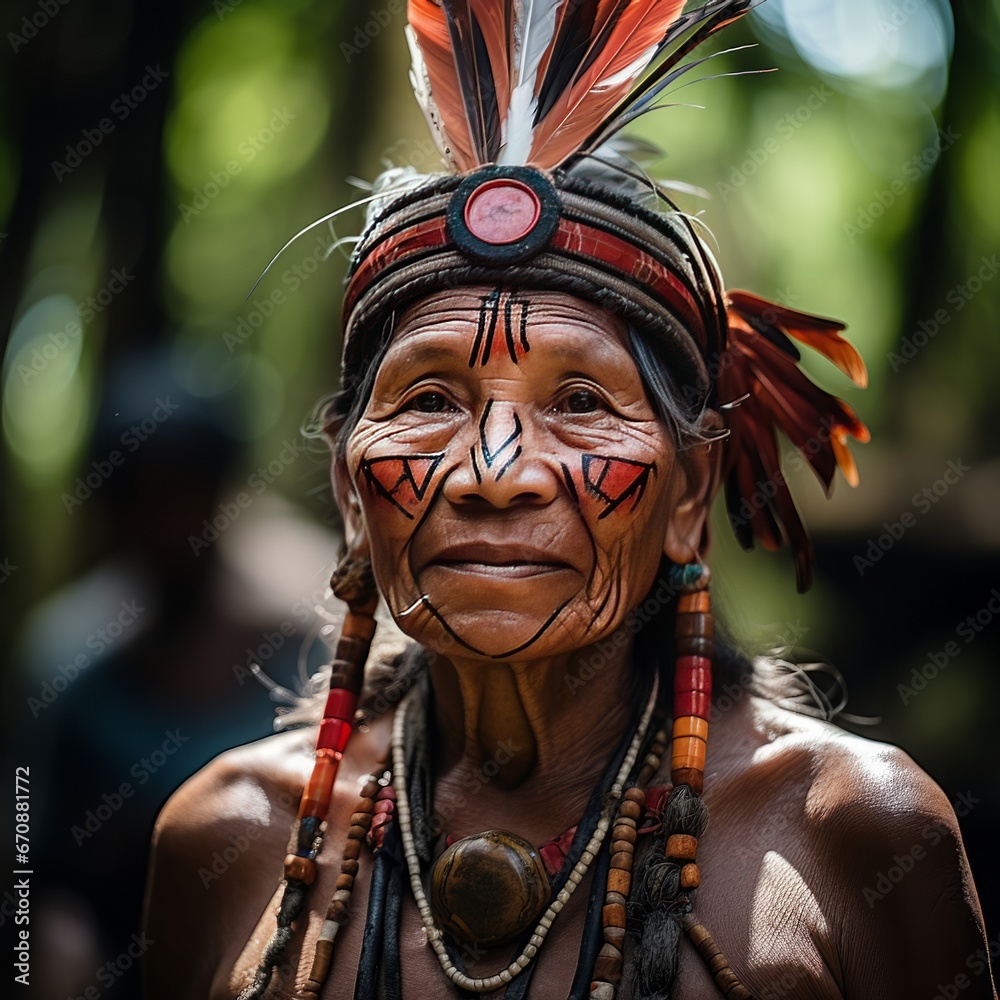 Native Brazilian women portrait at an indigenous tribe in the Amazon ...