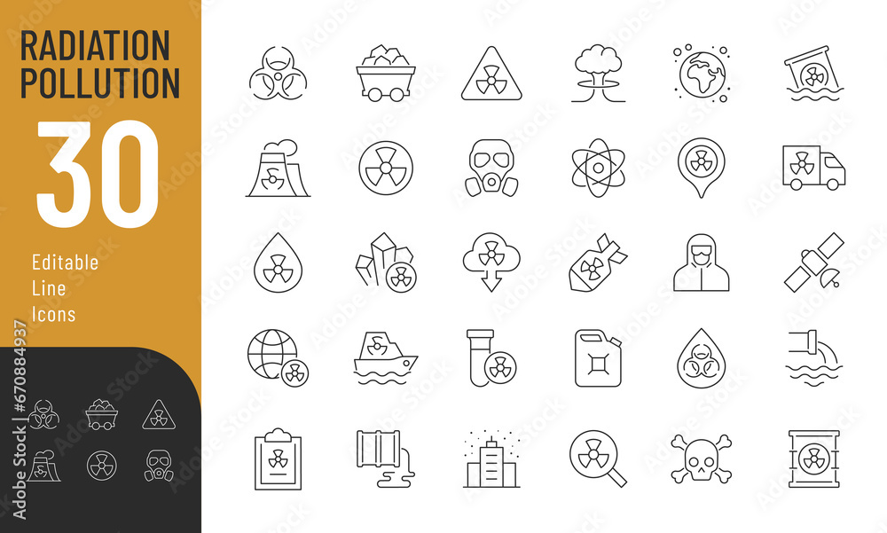 Radiation Pollution Line Editable Icons set. Vector illustration in ...
