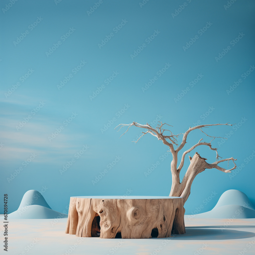Dry tree stump product podium landscape. Pastel mediterranean product ...