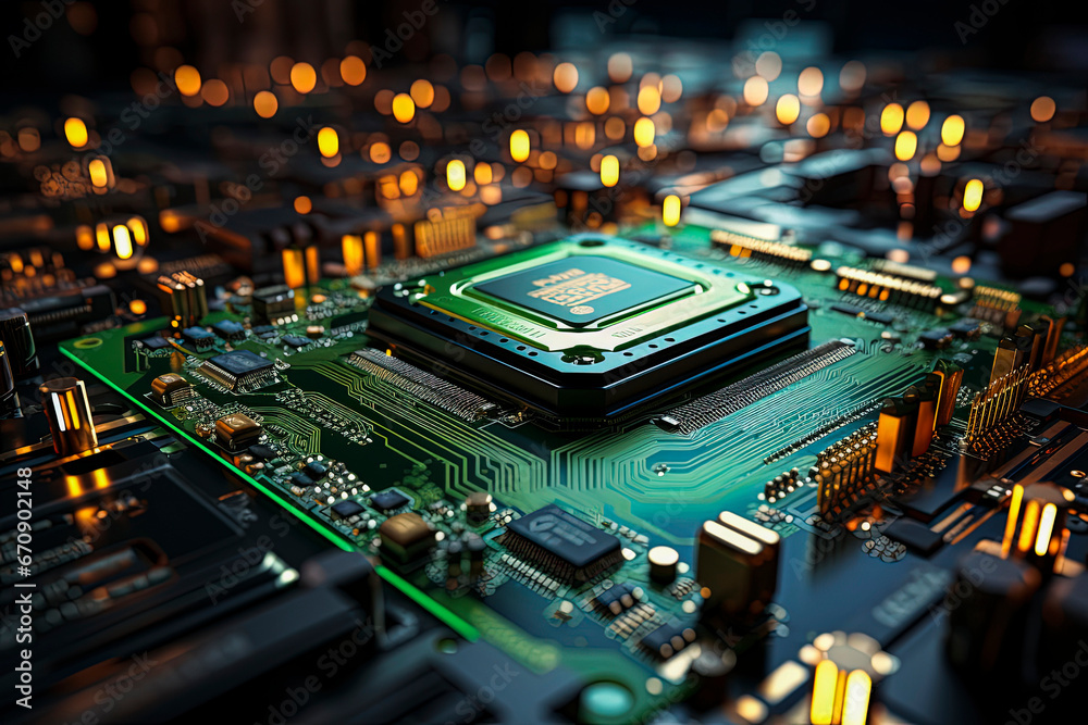Generative AI illustration of Close up of circuit CPU Stock ...