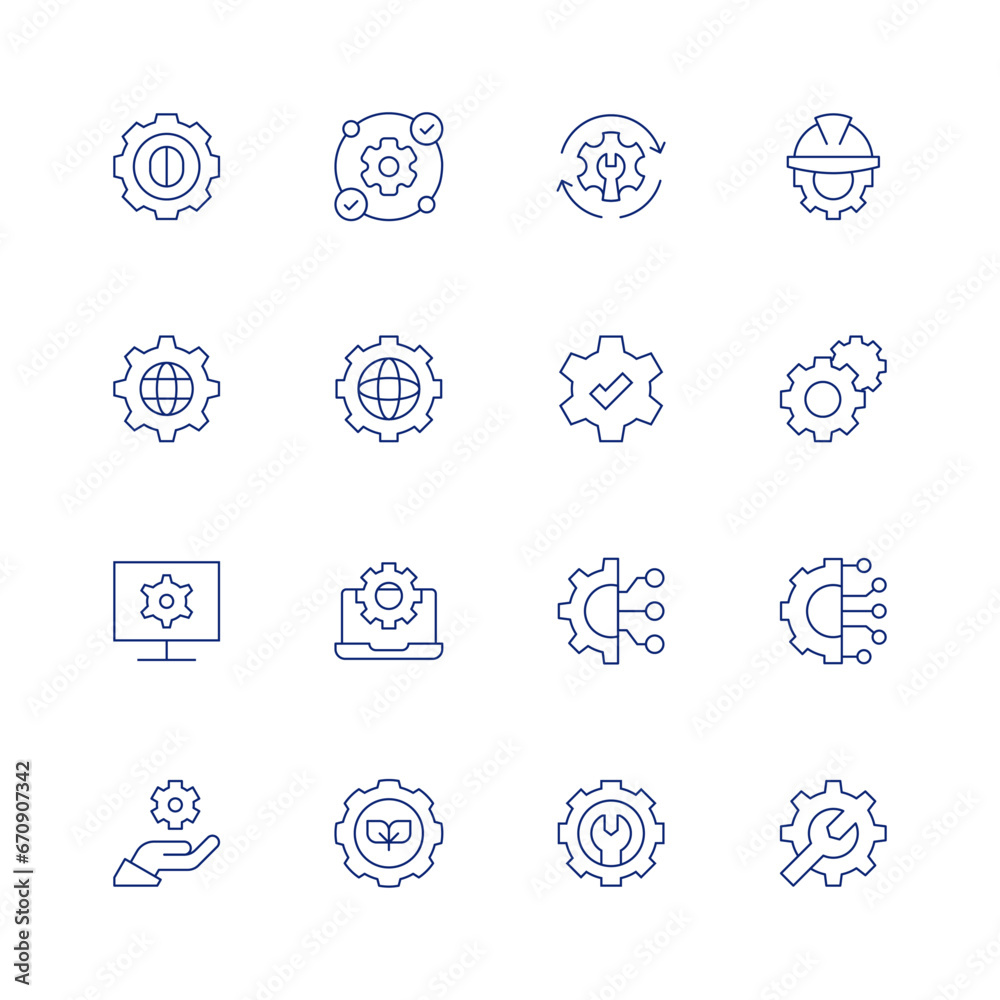 Vetor de Gear line icon set on transparent background with editable ...