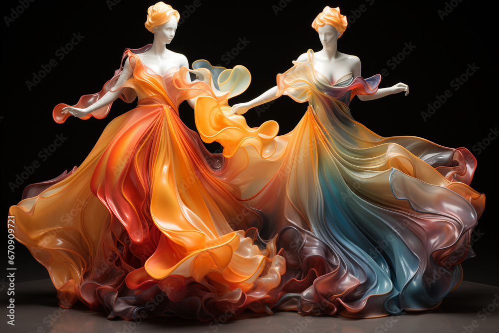 An abstract sculpture of ballerinas created with wire or other ...