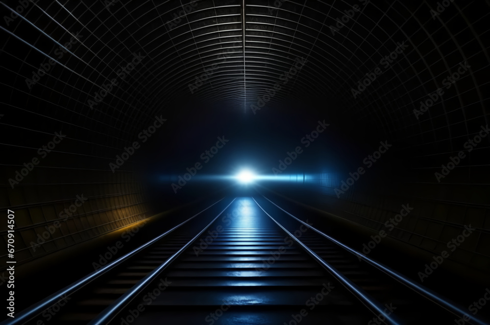 Dark tunnel, light at the end of the tunnel. Fiction. AI Stock Illustration | Adobe Stock
