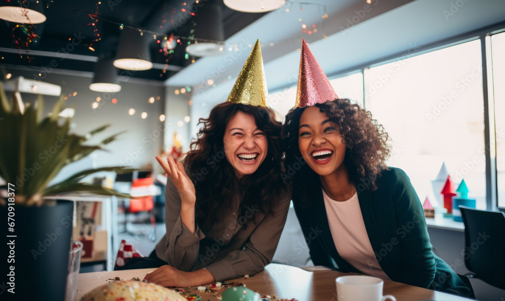 Office party. Co-workers and business team celebrate together. Business ...