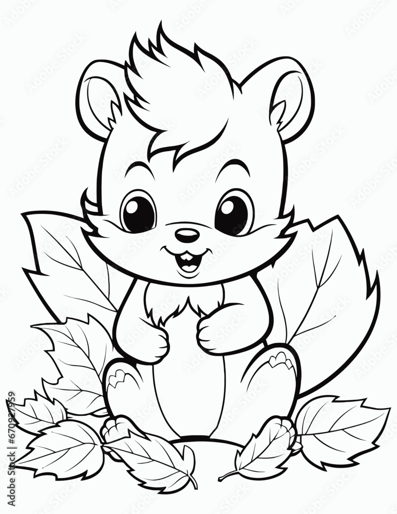 Cute kawaii autumn coloring page for kids with vintage, Nature forest ...