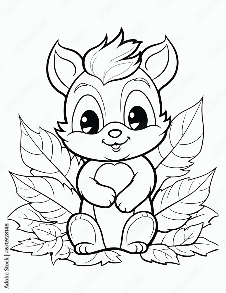 Vetor de Cute kawaii autumn coloring page for kids with vintage, Nature ...