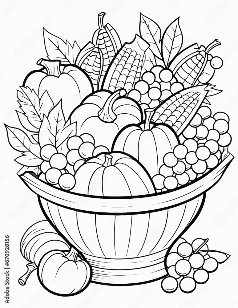 Cute kawaii autumn coloring page for kids with vintage, Nature forest ...