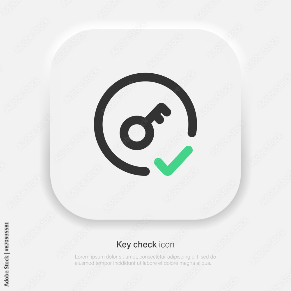Key check vector icon in neumorphism style. Personal data security ...